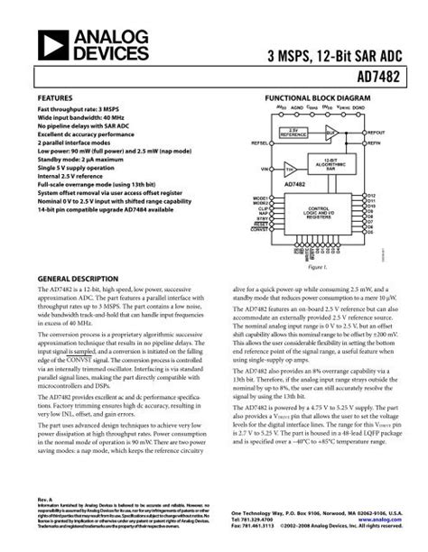 Ad7482 3 Msps 12 Bit Sar Adc Data Sheet Rev A Autex Spb