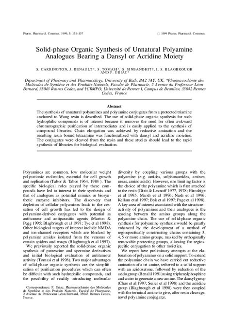 Pdf Solid Phase Organic Synthesis Of Unnatural Polyamine Analogues