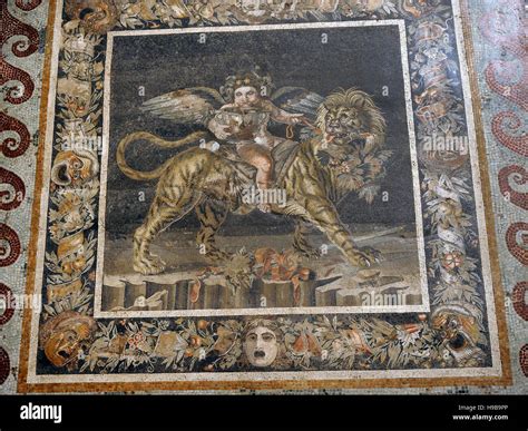 Roman Mosaic Young Dionysos Riding A Tiger Pompeii House Of The Faun