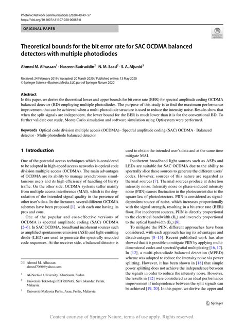 Theoretical Bounds For The Bit Error Rate For Sac Ocdma Balanced Detectors With Multiple