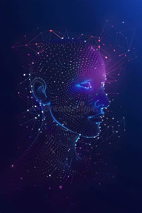 A Futuristic Illustration Of A Man S Face Made Of Dots And Lines Stock