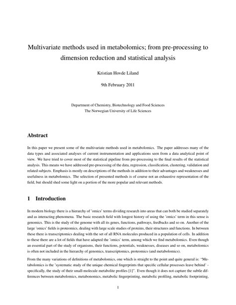 Pdf Multivariate Methods In Metabolomics From Pre Processing To