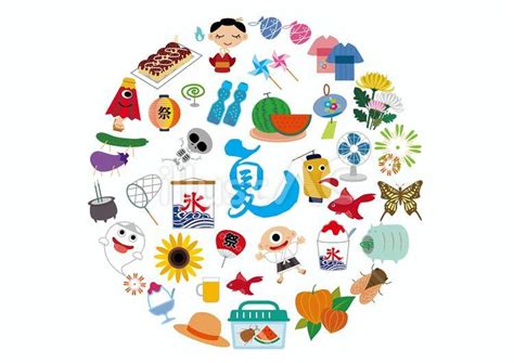 日本の夏素材セットイラスト No 25397905｜無料イラスト・フリー素材なら「イラストac」