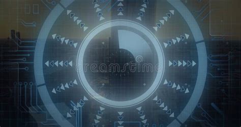 Image Of Arrow In Loading Circle And Circuit Board Pattern Over Aerial