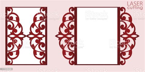 레이저 컷 웨딩 초대장 카드 템플릿 벡터입니다 레이저 절단 또는 다이 절단 템플릿을위한 컷 아웃 종이 게이트 접이식 카드 결혼식 초대 장 모형입니다 인사말 카드 초대장