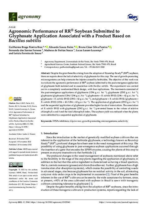 Pdf Agronomic Performance Of Rr® Soybean Submitted To Glyphosate
