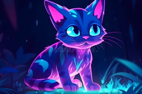 Cute Neon Art With A Kitten Neural Network Ai Generated Stock Illustration Illustration Of