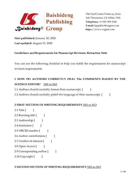 Fillable Online Guidelines And Requirements For Manuscript Revision Retraction Note Fax Email