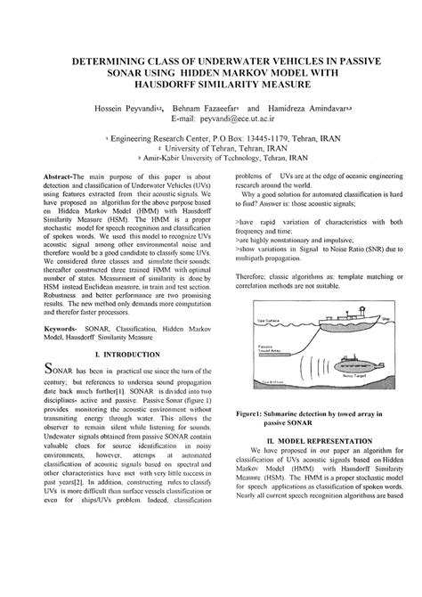 Pdf Determining Class Of Underwater Vehicles In Passive Sonar Using Hidden Markov Model With