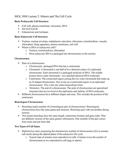 Biol 3000 Lecture 2 Mitosis And The Cell Cycle Biol 3000 Lecture 2