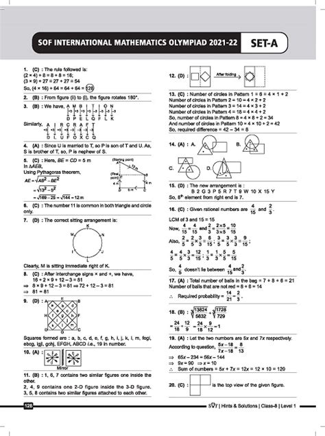 Class 8 Mathematics Olympiad Previous 5 Years Papers Schools Class 8 Mathematics Olympiad Previous 5 Years Papers Schools