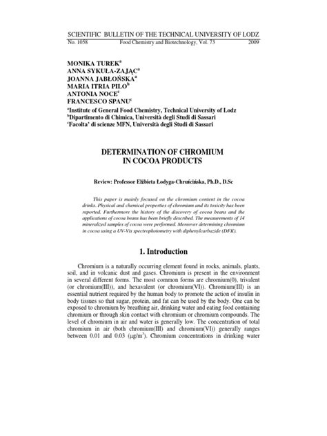 Determination Of Chromium In Cocoa Products Pdf Chromium Ultravioletvisible Spectroscopy