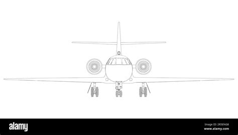 Outline Of A Passenger Plane From Black Lines Isolated On A White Background Front View 3d