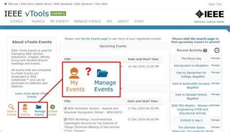 My Events And Manage Events Whats The Difference Ieee Vtools Knowledgebase