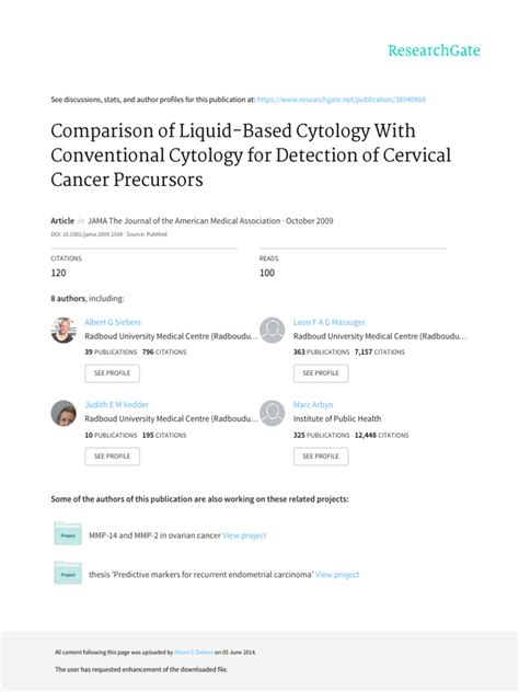 Comparison Of Liquid Based Cytology With Conventio Pdf Cytopathology Cervical Cancer