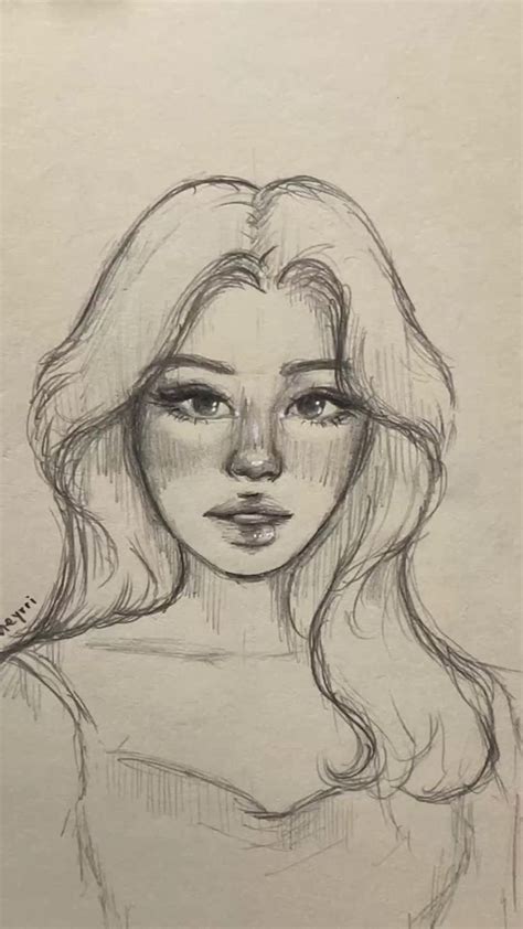 A Pencil Drawing Of A Woman S Face With Long Hair And Eyes In Profile