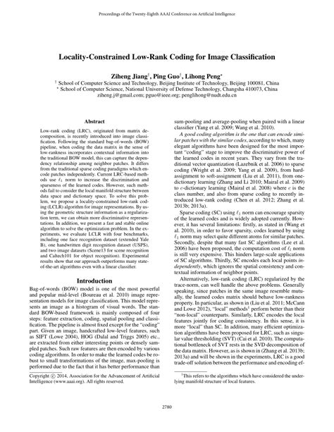 Pdf Locality Constrained Low Rank Coding For Image Classification