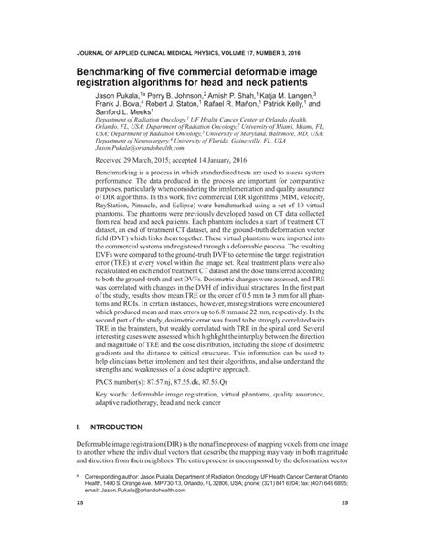 Pdf Benchmarking Of Five Commercial Deformable Image Registration Algorithms For Head And Neck