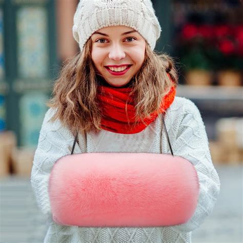 White Faux Fur Hand Warmer With Strap Faux Fur Hand Muff With Strap