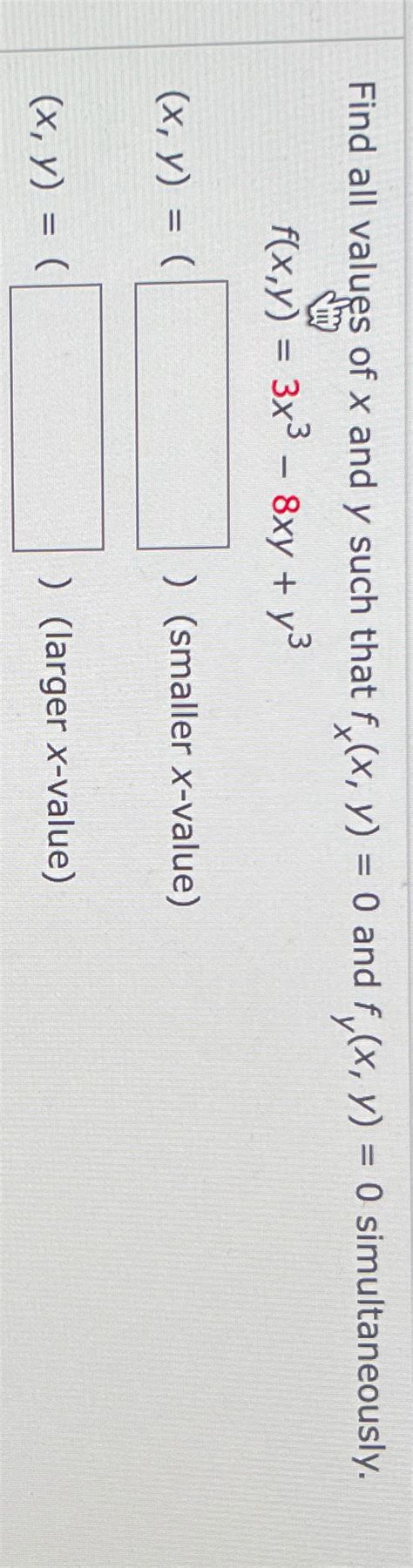 solved find all values of x ﻿and y ﻿such that fx x y 0 ﻿and