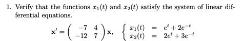 solved 1 verify that the functions x1 t and x2 t satisfy