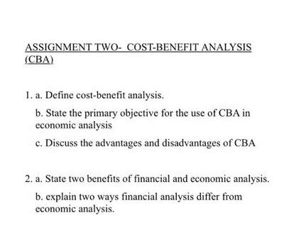 Solved ASSIGNMENT TWO COST BENEFIT ANALYSIS CBA A Chegg