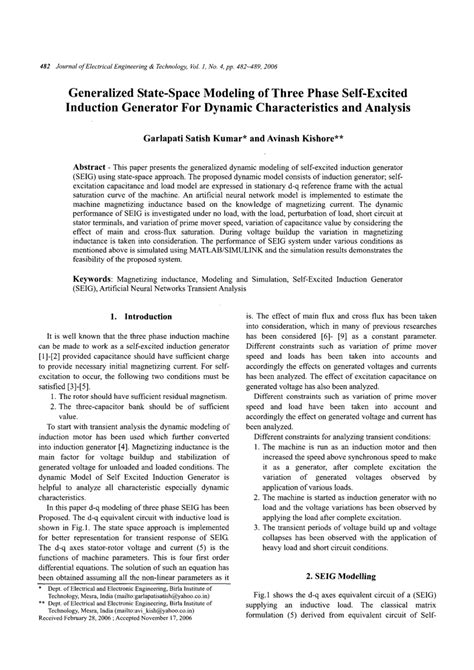 Pdf A Generalized State Space Modeling Of Three Phase Self Excited Induction Generator For