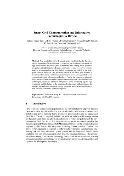 Pdf Smart Grid Communication And Information Technologies A Review
