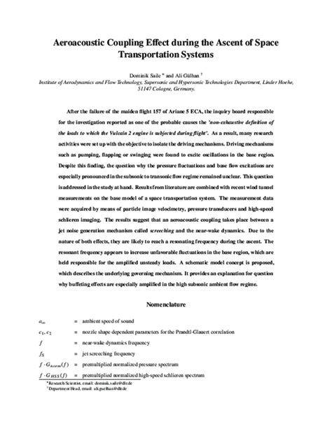 Pdf Aeroacoustic Coupling Effect During The Ascent Of Space