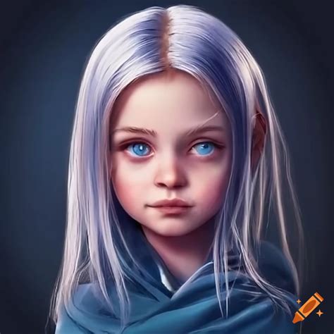 Portrait Of A Girl With White Hair And Blue Eyes