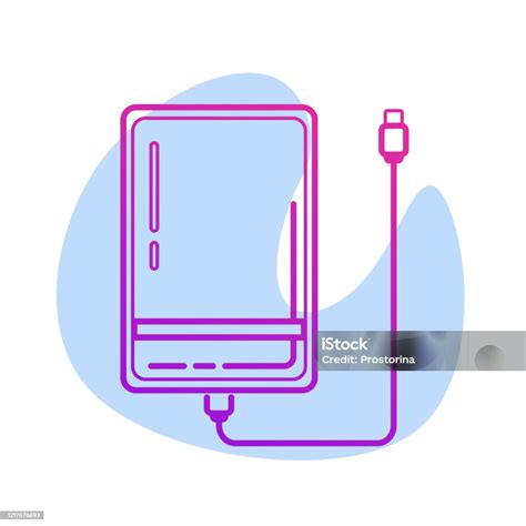 색상 선 흰색 배경에 격리 된 Usb 케이블이있는 외부 하드 디스크 드라이브 아이콘 모바일 장치를 충전하기위한 파워 뱅크 휴대용 외형 Hdd 메모리 드라이브 벡터