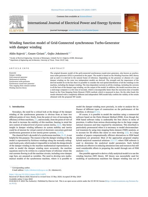 Pdf Winding Function Model Of Grid Connected Synchronous Turbo