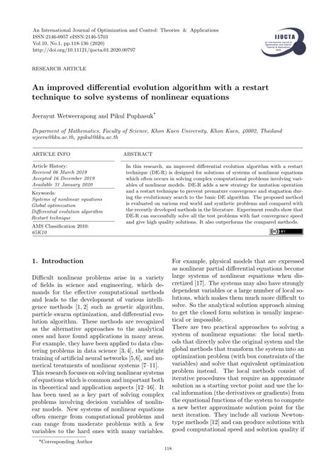 PDF An Improved Differential Evolution Algorithm With A Restart