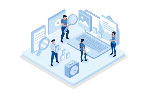 사람들 팀은 웹 산업에서 함께 일합니다 웹 배너 인포 그래픽 영웅 이미지 아이소메트릭 벡터 현대 일러스트레이션에 사용할 수 있습니다 3차원 형태에 대한 스톡 벡터 아트 및