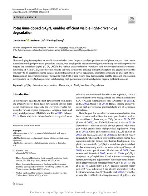 Potassium Doped G C3n4 Enables Efficient Visible Light Driven Dye Degradation