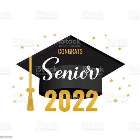 졸업 모자가 흰색으로 격리 된 시니어 2022 레터링 졸업생 타이포그래피 포스터를 축하드립니다 인사말 카드 배너 스티커 레이블 티셔츠 등을위한 벡터 템플릿 2022년에 대한