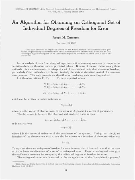 An Algorithm Of Orthogonal Set Pdf Degrees Of Freedom Statistics