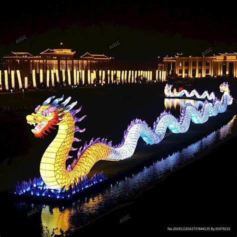 Ai创作图龙元素花灯 二龙戏珠灯组 游园龙彩灯 中华长龙 园博苑灯光文化旅游节 圆明园灯展 公园龙彩灯 龙舟造型灯 园博苑灯展 芙蓉园灯展