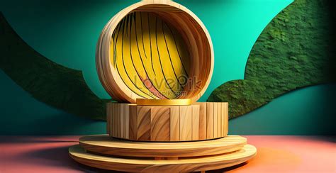 배경에 화려한 최고의 3d 아트 제품 공간 Sppresentation 상단의 나무 연단 모형 사진 무료 다운로드 Lovepik