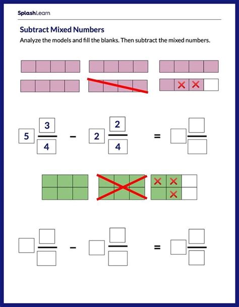 Subtract Mixed Numbers Using Models Worksheet Printable Maths Sheet