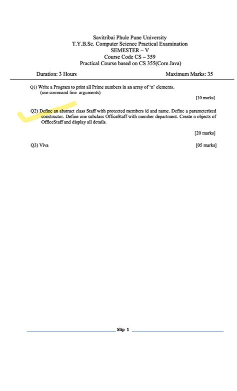 TY Java Slips Bsc Computer Science Studocu