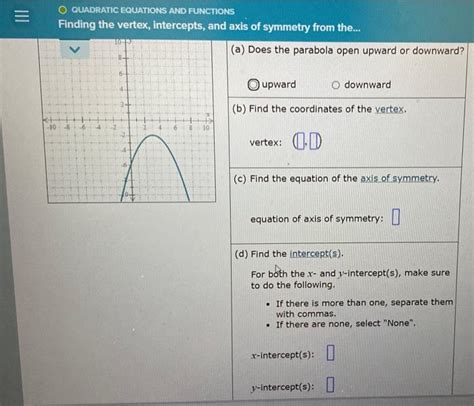 solved quadratic equations and functions finding the vertex