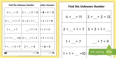 unknown numbers worksheet worksheet twinkl