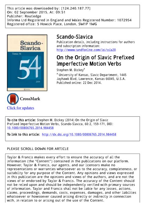 Pdf On The Origin Of Slavic Prefixed Imperfective Motion Verbs