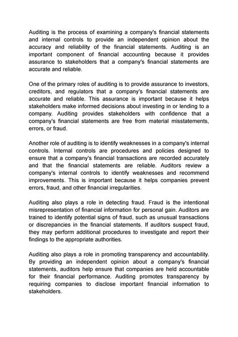 Lecture Notes The Role Of Auditing In Financial Accounting Fundamentals Of Finance Auditing Is