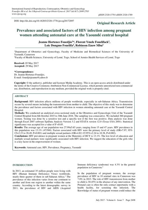 Pdf Prevalence And Associated Factors Of Hiv Infection Among Pregnant