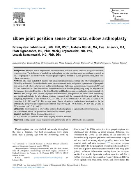 Pdf Elbow Joint Position Sense After Total Elbow Arthroplasty
