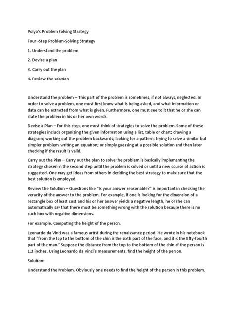 Polyas Strategy In Problem Solving Pdf Mathematics
