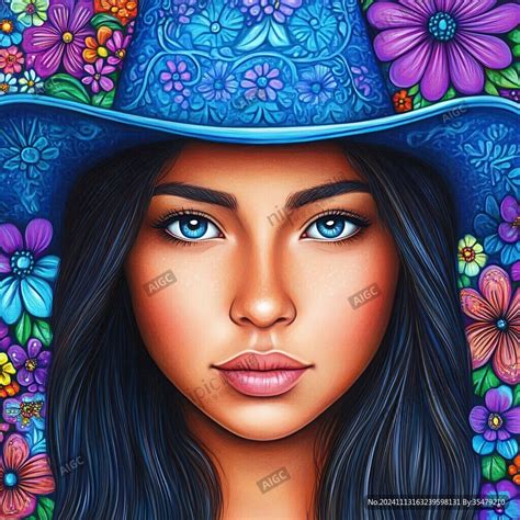 Ai创作图无框画少数民族女孩 民族女性插画 花帽子 创意民族女孩 美女壁画设计 美丽魅力年轻图标艺术 美女插画海报 戴草帽的美女 现代美女绘画时尚彩绘 写实人物插画 人物头像美女插画 手绘美女