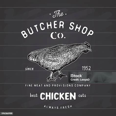 정육점 빈티지 엠블럼 치켄 고기 제품 라벨 벡터 일러스트레이션 닭에 대한 스톡 벡터 아트 및 기타 이미지 닭 닭고기 분필